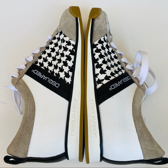 DSQUARED | Shoes | Dsquared Taupe Suede Houndstooth Black White Sneaker ...
